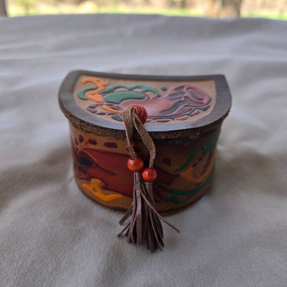 Other | Mongolian Colorful Tooled Leather Box With Beaded Tassel Lid ...